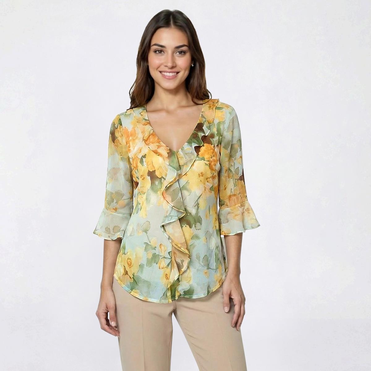 Click here for Womens Sara Michelle 3/4 Sleeve with Ruffle V Neck... prices